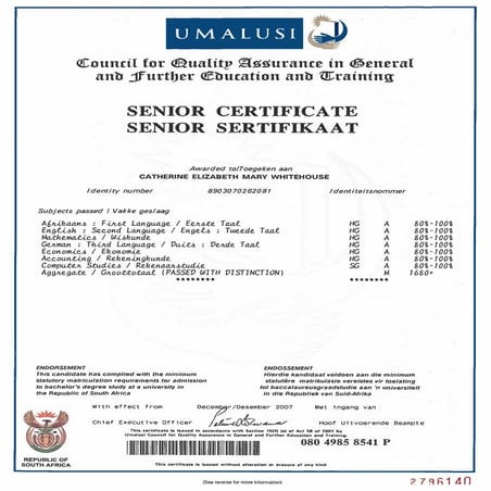 Matric Certificate | PDF