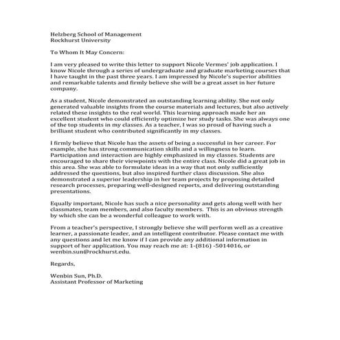 AndrewWagar-Letter of Recommendation-Research Assistant | PDF