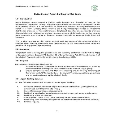 Bb guidelines on agent banking for the banks | PDF