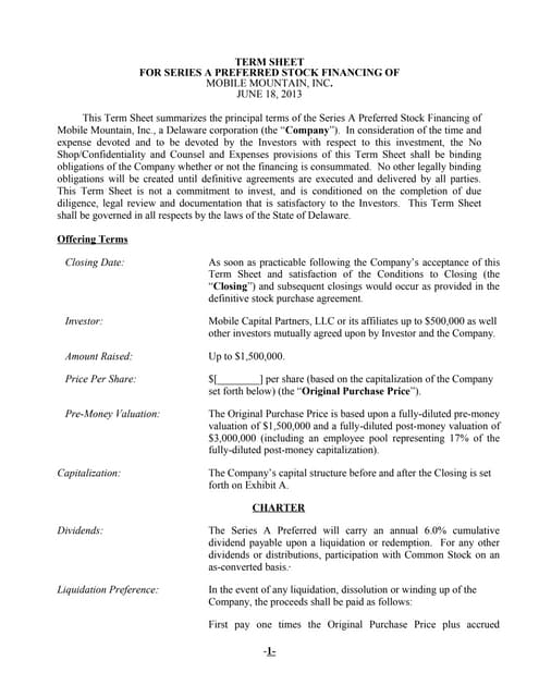Sample Term Sheet | PDF