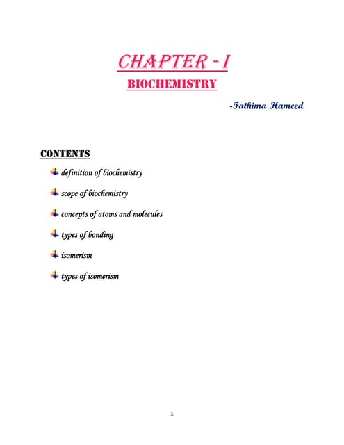 Chapter 1 - Introduction to Biochemistry (slideshare) | PPT