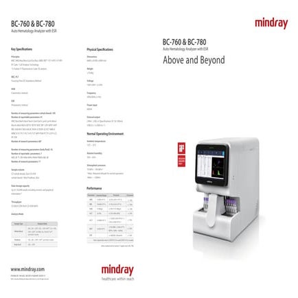 MINDRAY BC-760 BC-780 Product brochure flyer | PDF