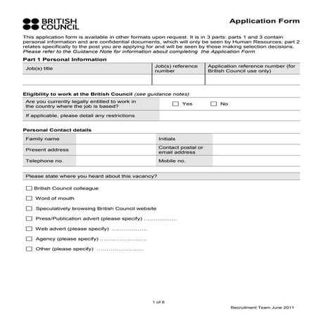 British Council application form | DOC | Crime & Harmful Acts to ...