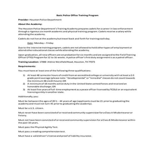 Basic Police Office Training Program | PDF