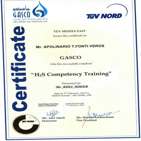 H2S Competency Certificate | PDF