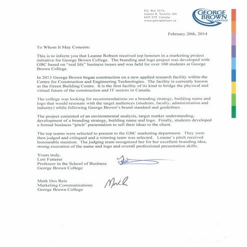 GEORGE_BROWN_COLLEGE_BRANDING_REFERENCE_LETTER_LEANNE_ROBSON (4) | PDF
