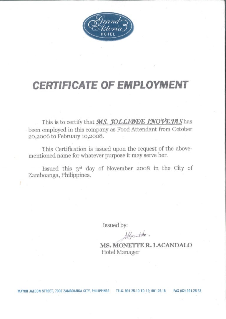 Hotel Imployment Certificate hotel-imployment-certificate
