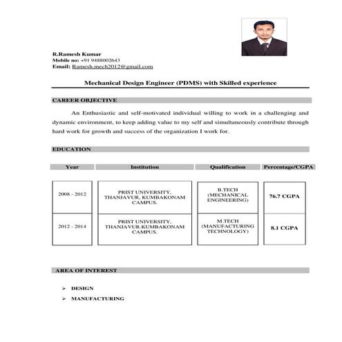 RAMESHKUMAR M.Tech -(Mechanical Engineer) pdf | PDF