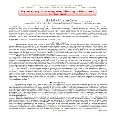 Skyline Query Processing Using Filtering In Distributed Environment Pdf