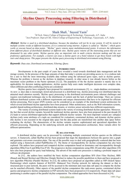 Skyline Query Processing Using Filtering In Distributed Environment Pdf