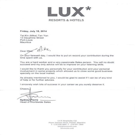 Tan Yan - LUX Resorts & Hotels Reference | PDF