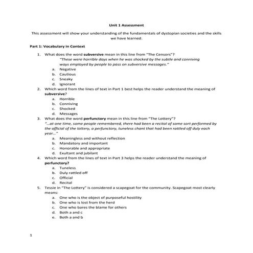 Unit 1 Assessment | PDF