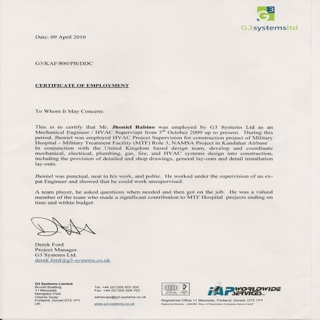 G3 Certificate of employment | PDF