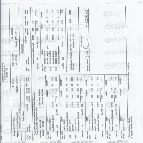 Lincoln Tech Transcript | PDF