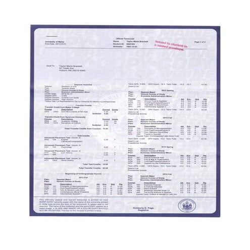 University of Maine Transcript Taylor Brackett | PDF