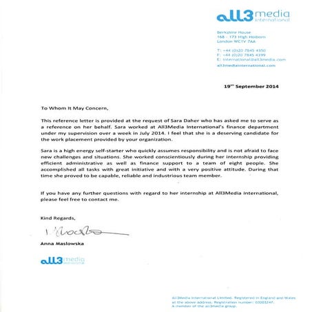 Sara Daher reference letter | PDF