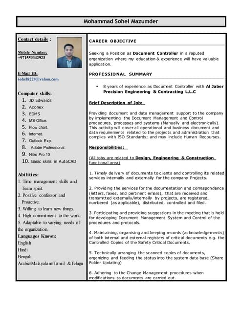 Document Controller Resume | DOC