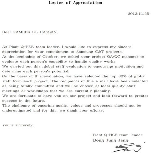 Appreciaton Letter | PDF