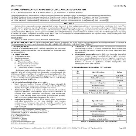 Model Optimization and structural Analysis of a Car Rim | PDF