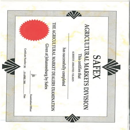 SAFEX CERTIFICATE | PDF