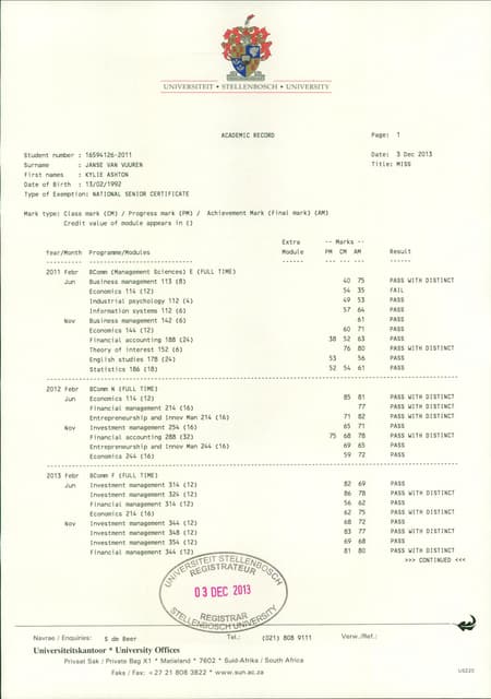 UP academic Record | PDF