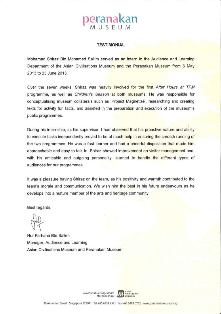 Internship Testimonial Internship Testimonial