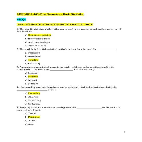 Bca business statistics | PDF