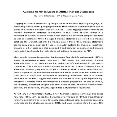 Avoiding Common Errors in XBRL Financial Statements | PDF