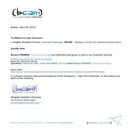 BCAM certificate science seminar | PDF | Science