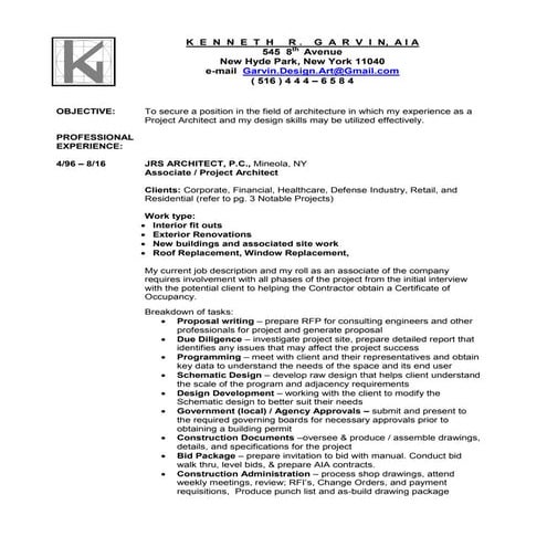 KENNETH R GARVIN AIA - Resume | PDF