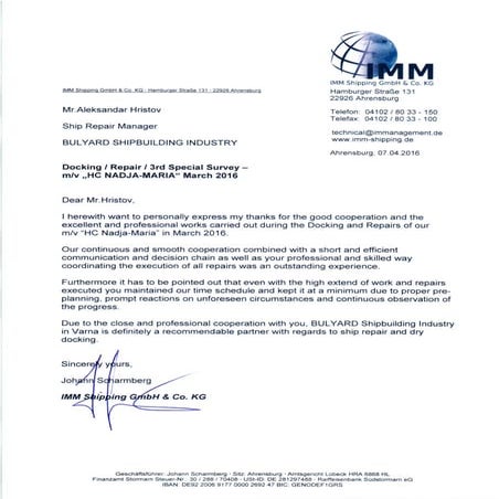 HC Nadja-Maria Bulyard Letter to the Ship Repair Manager-1 | PDF