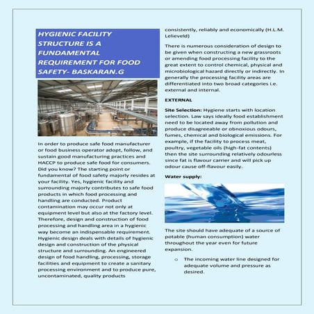 Hygienic facility Structure is a fundamental requirement for food ...