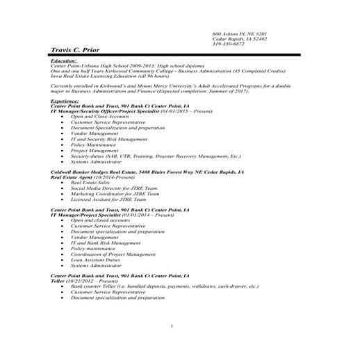 Travis' Resume | DOC