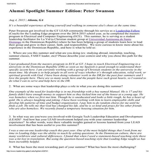 Leadership Education and Development spotlight on Peter Swanson | PDF