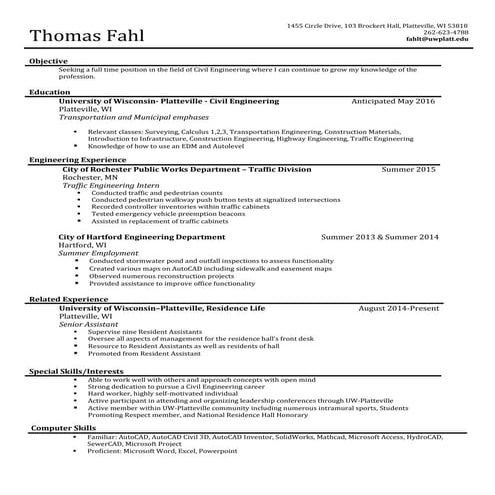 Professional Resume of Thomas Fahl | PDF | Civil Engineering Industry ...