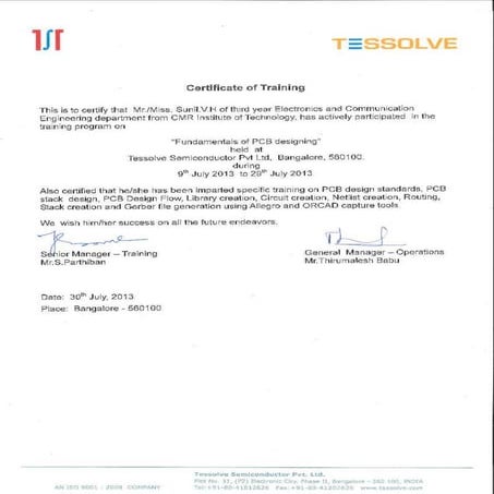 Tessolve - Certificate of Training | PDF