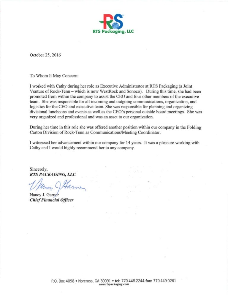 Recommendation Letter - RTS (Rock-Tenn) CFO