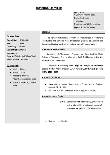 MSc fresher resume | DOC
