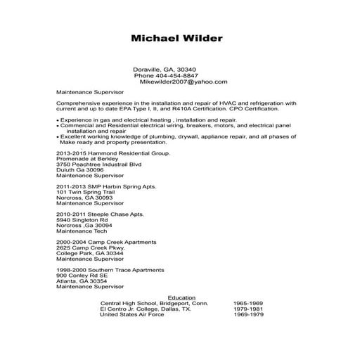 Michael+Wilder+resume (Autosaved) | PDF