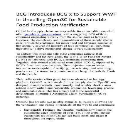 BCG Introduces BCG X to Support WWF in Unveiling OpenSC for Sustainable Food Production ...