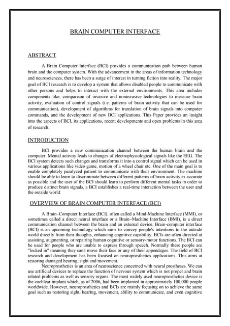 BRAIN COMPUTER INTERFACE(BCI) | PPTX