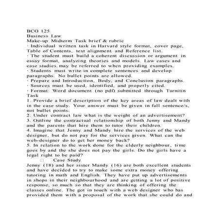 Bco 125 business law make up midterm task brief & rubric · | DOCX