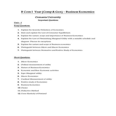 Business Economics_BCom I year_ Imoprtant Questions | DOCX