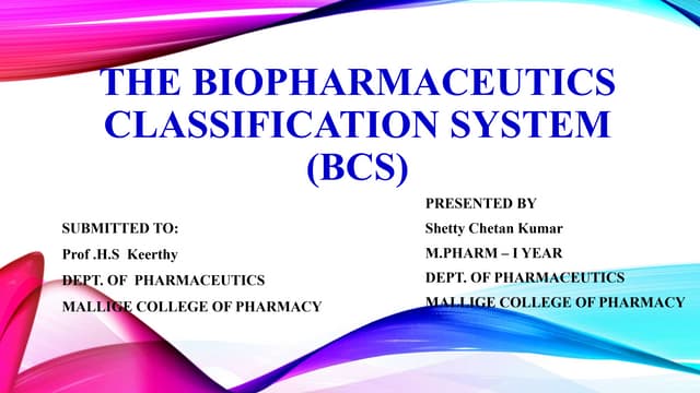 Bio pharmaceutical classification System [BCS] | PPTX