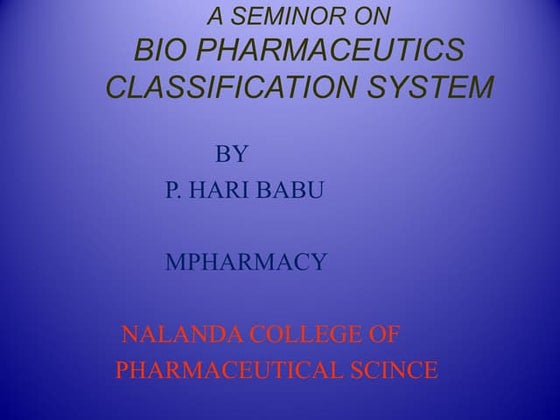 Bio pharmaceutical classification System [BCS] | PPTX
