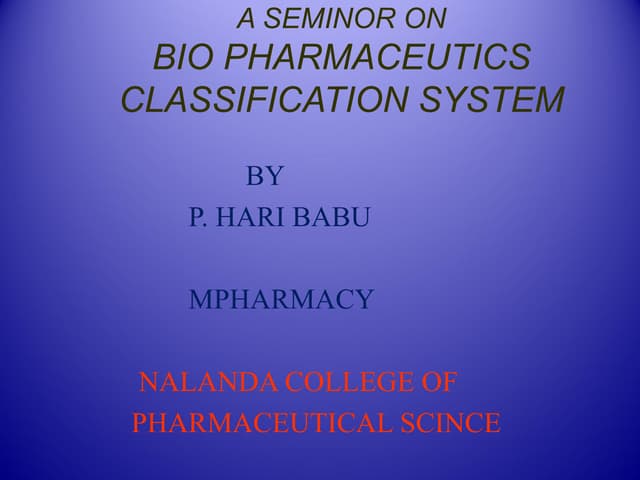 Bio pharmaceutical classification System [BCS] | PPTX