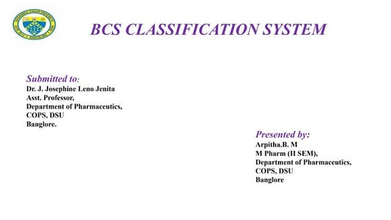 Bio pharmaceutical classification System [BCS] | PPTX