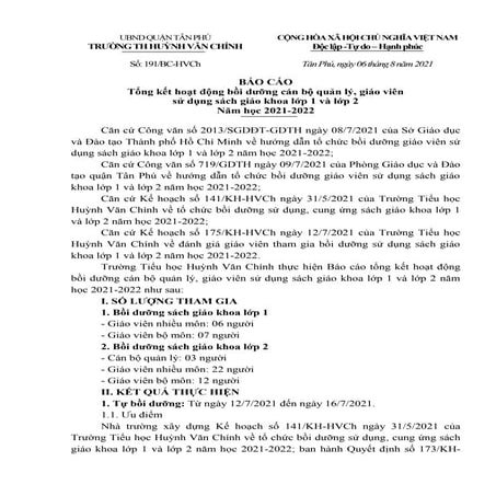 Bc tong ket bd sgk lop 1 l2-nh 21-22-hv ch | PDF