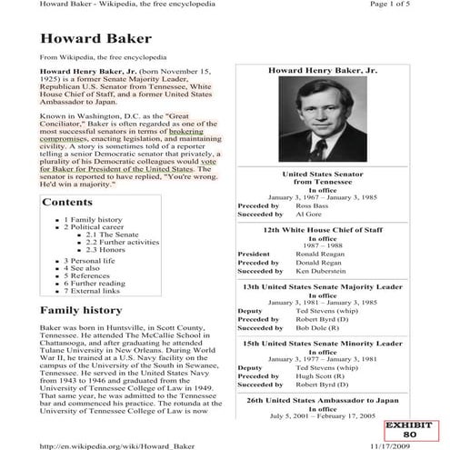 HOWARD BAKER (Baker Donelson Bearman Caldwell & Berkowitz) - Wikipedia ...