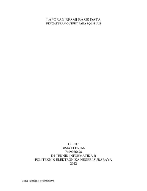 Laporan Resmi Basis Data Pengaturan Output Pada Sqlplus Doc